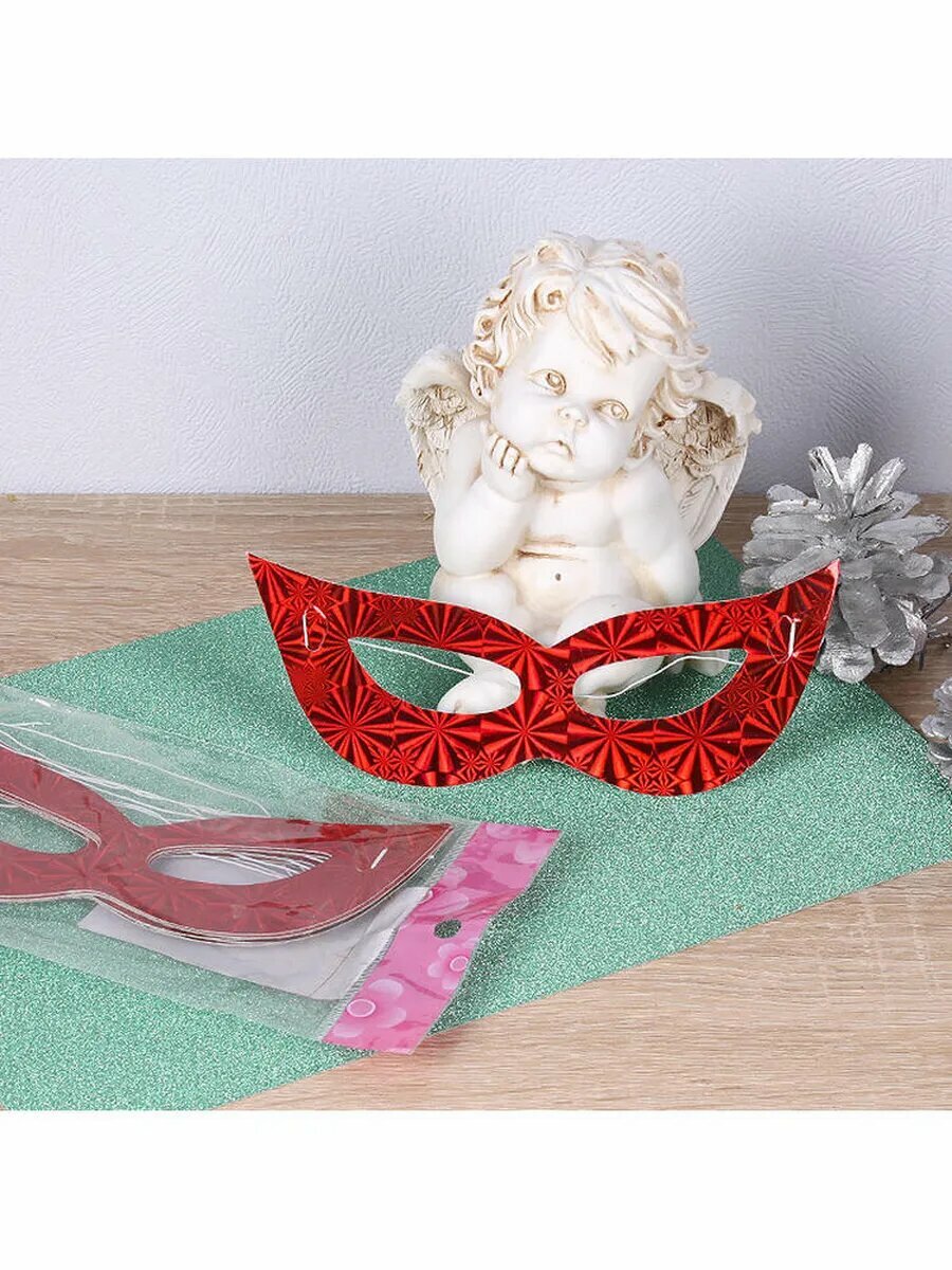 Маска Карнавал, красный, 12 штук, бумажные ламинированные, 63497