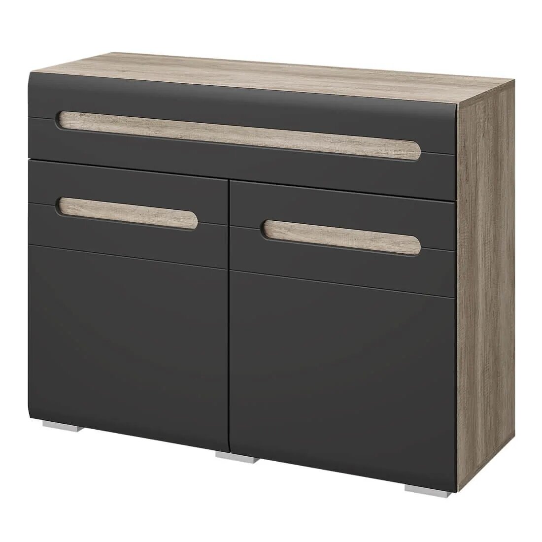 Тумба в прихожую ТБ-18 «Наоми» широкая обувница, МДФ (Дуб каньон/Графит) 100х37х79