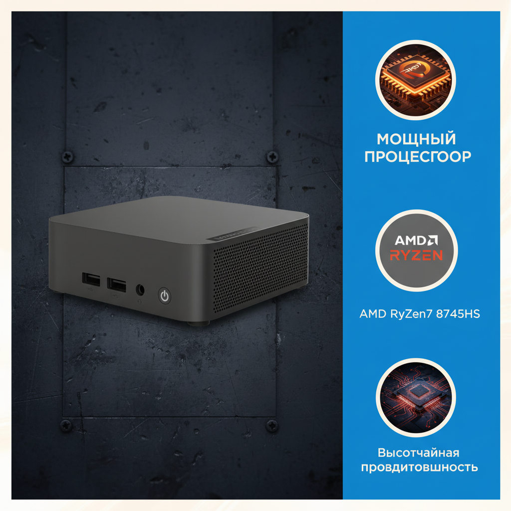 Мини ПК Lenovo Baiying NUC 13 PLUS AMD RyZen7 8745HS， RAM 0 ГБ, SSD 0 ГБ, AMD Radeon 780M Graphics, Win 11 Pro