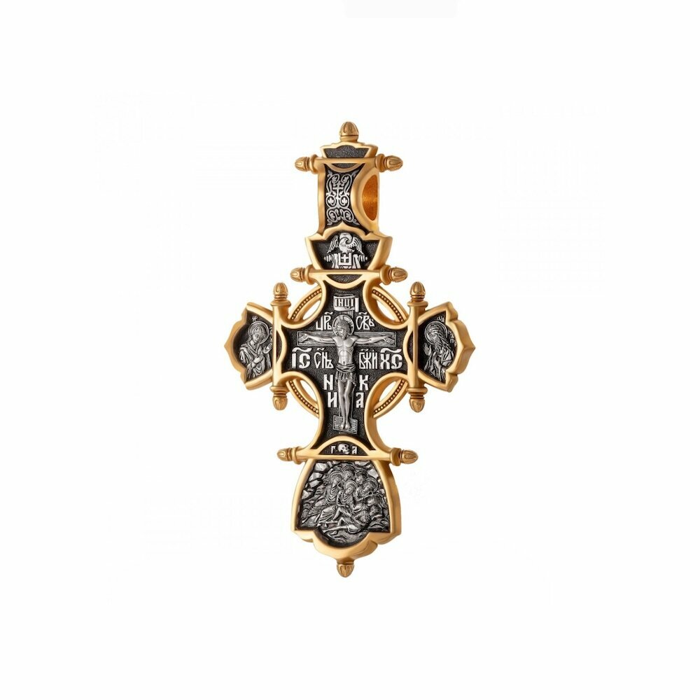 Крестик, серебро, 925 проба, чернение, золочение