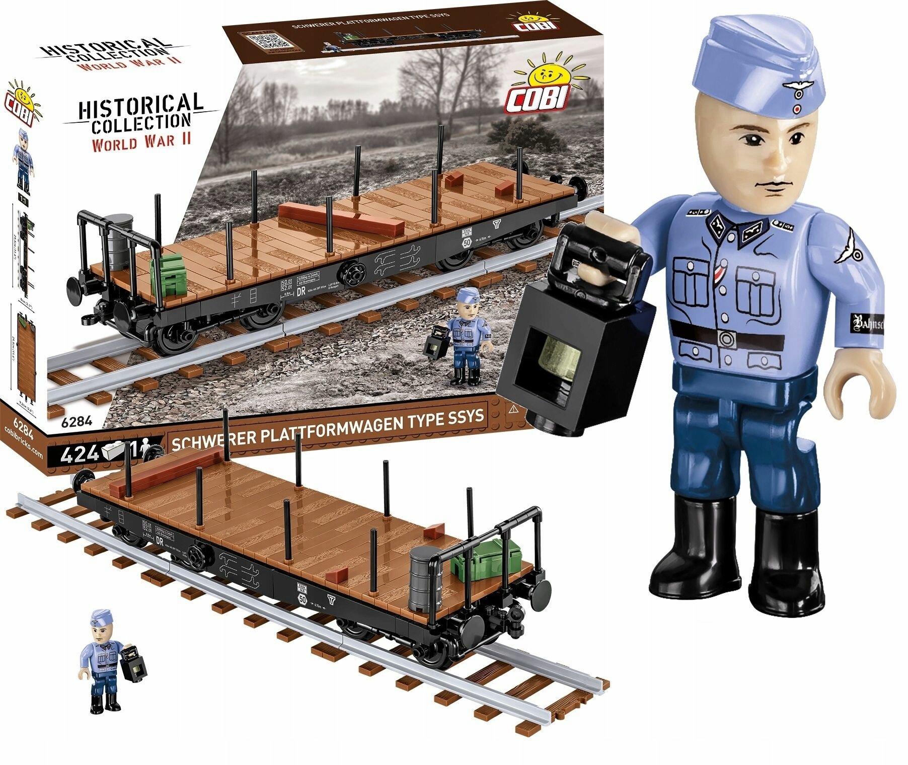 Конструктор Cobi Historical Collection-Железнодорожная платформа Schwerer Plattformwagen Type SSYS+ фигурка, 424 эл. - 6284