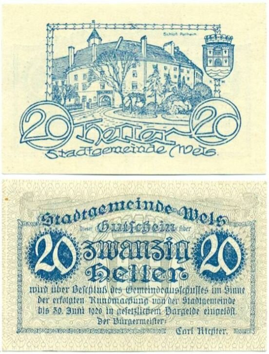 Австрия 20 геллеров 1920 Вельс aUNC