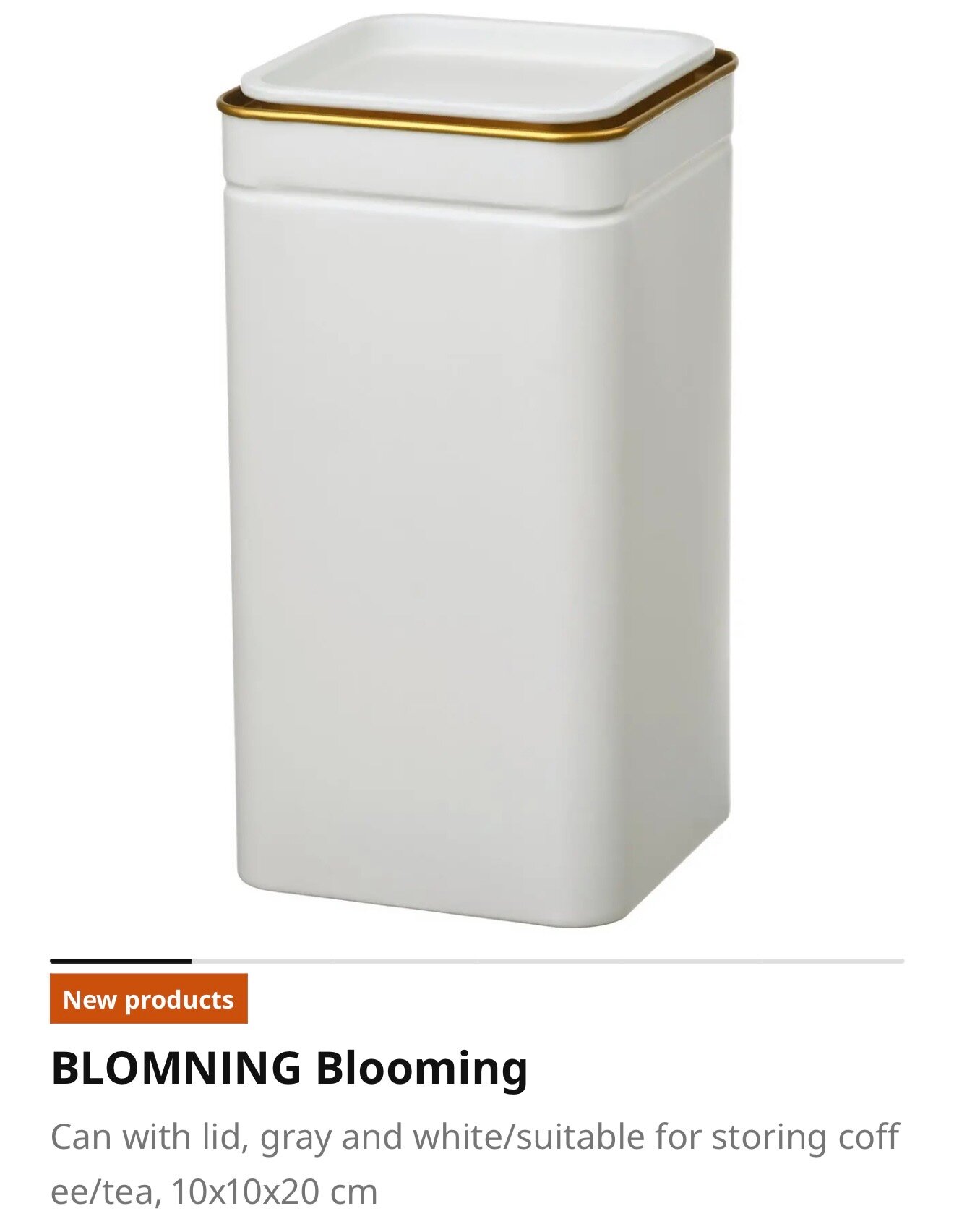Банка с крышкой BLOMNING IKEA, серо-белая, подходит для хранения кофе/чая, 10x10x20 см.