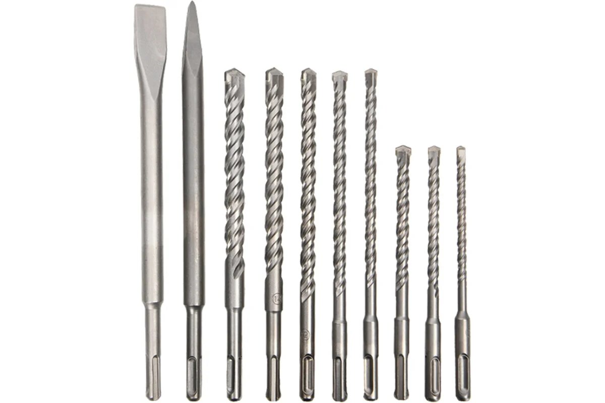 Набор буров и долот SDS Plus Deli DH-YCZ010-EH1 – профессиональные буры 6‑16 мм (160/210 мм), долота 14×250 мм, сумка с ячейками для хранения