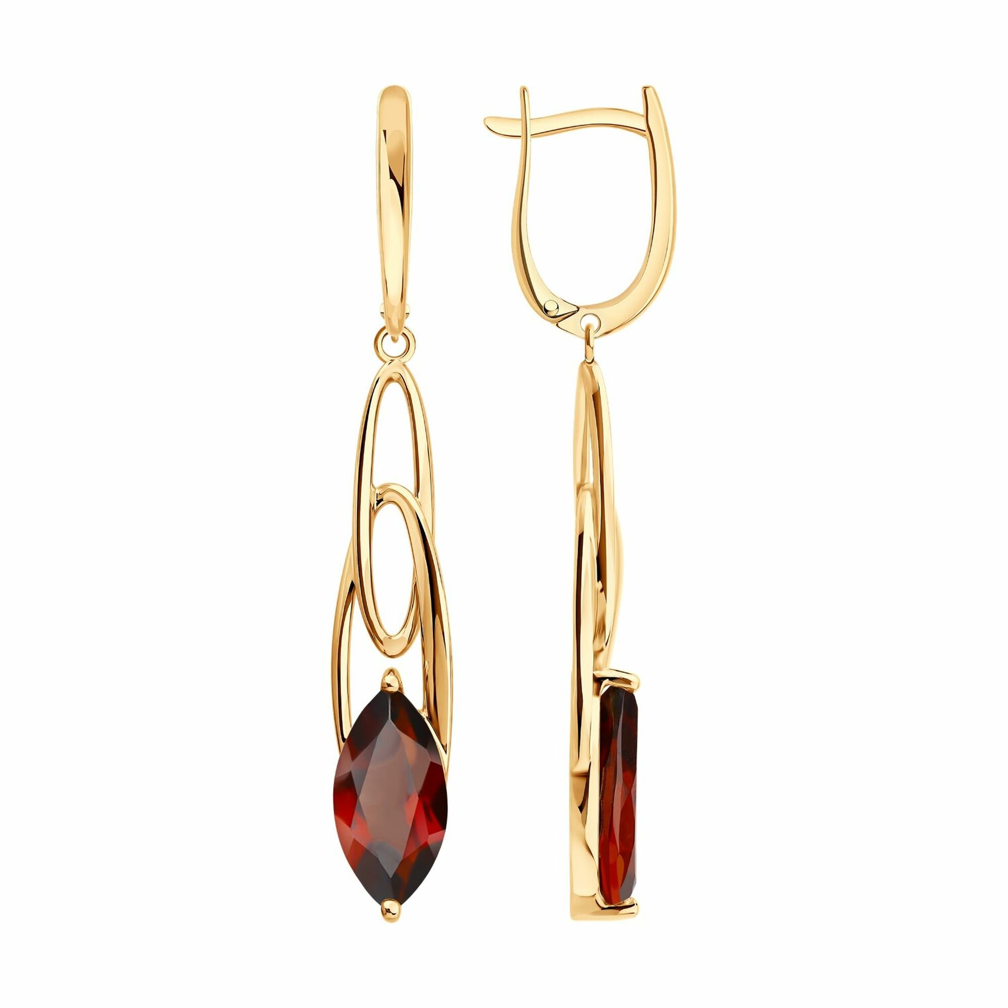 Серьги, красное золото, 585 проба, гранат