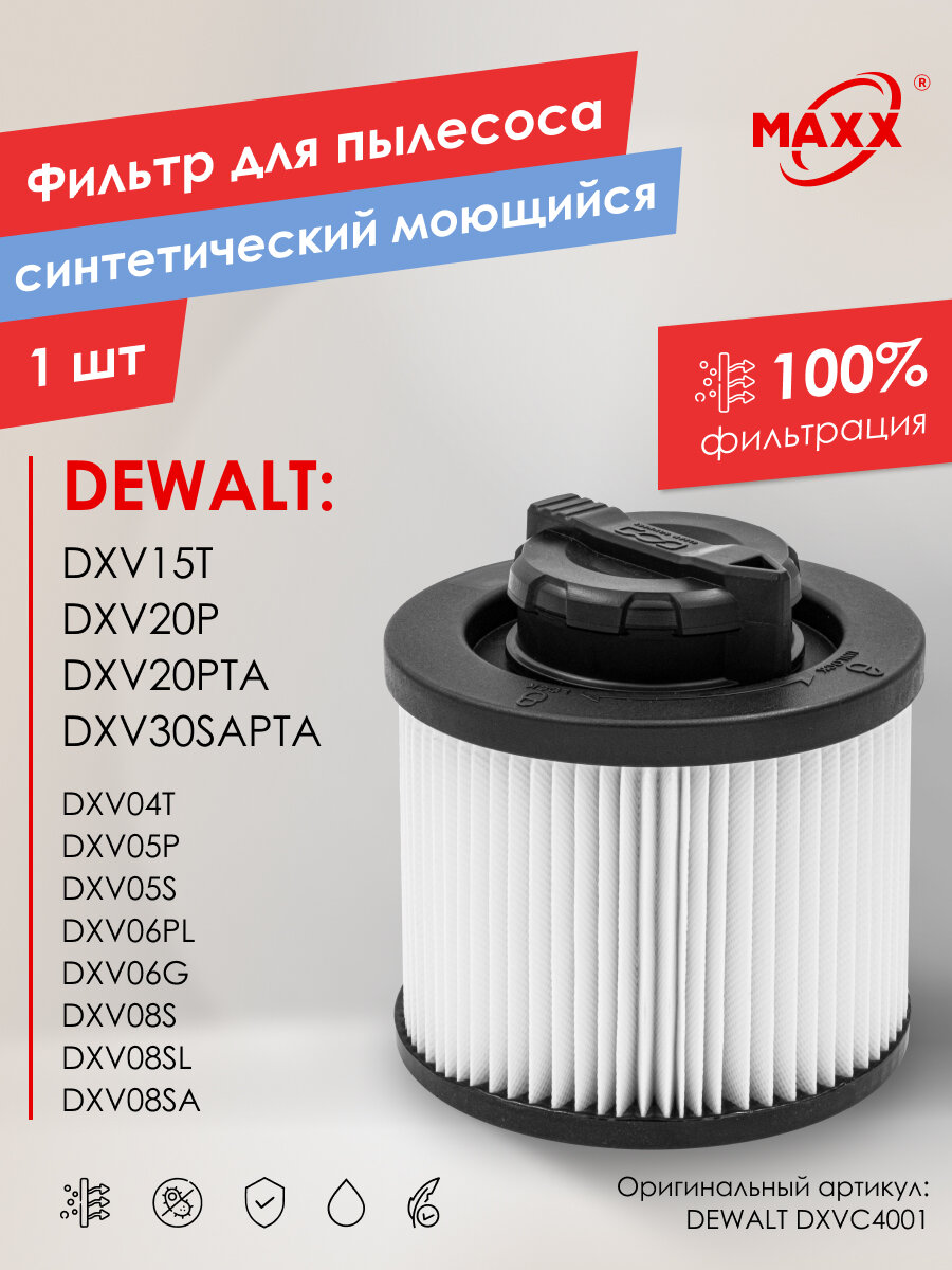 Фильтр для пылесоса DEWALT DXV15T, DXV20P, DXV20PTA, DXV30SAPTA, (DXVC4001), моющийся HEPA