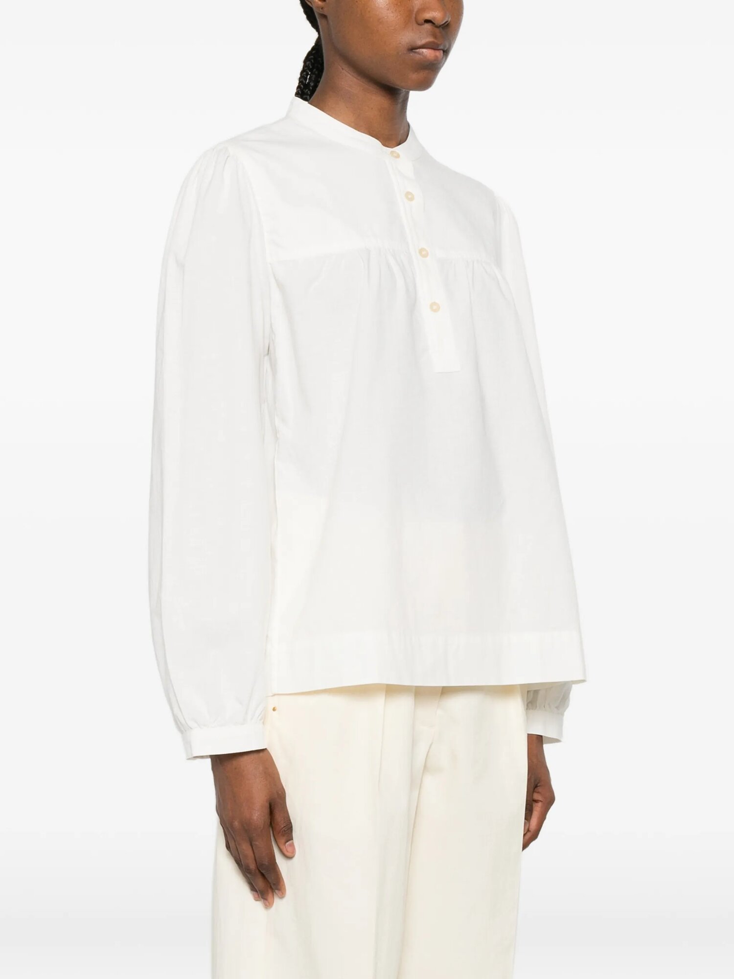 Блуза A.P.C. Gathered-yoke blouse, размер 38 EU, бежевый/белый — фото 1