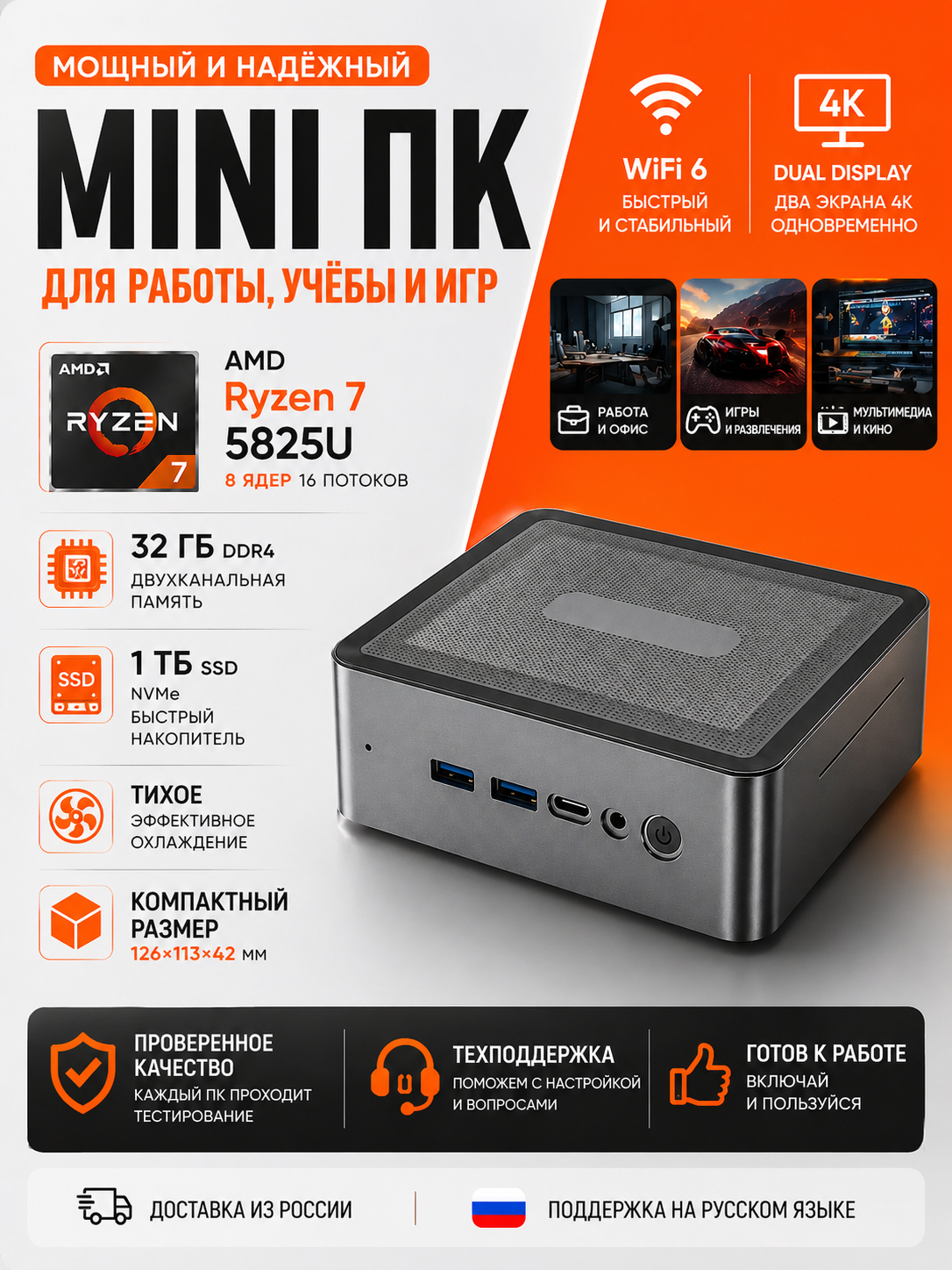 Мини ПК Ryzen 7 32+1TB — Мощность для работы, учебы и игр без переплаты