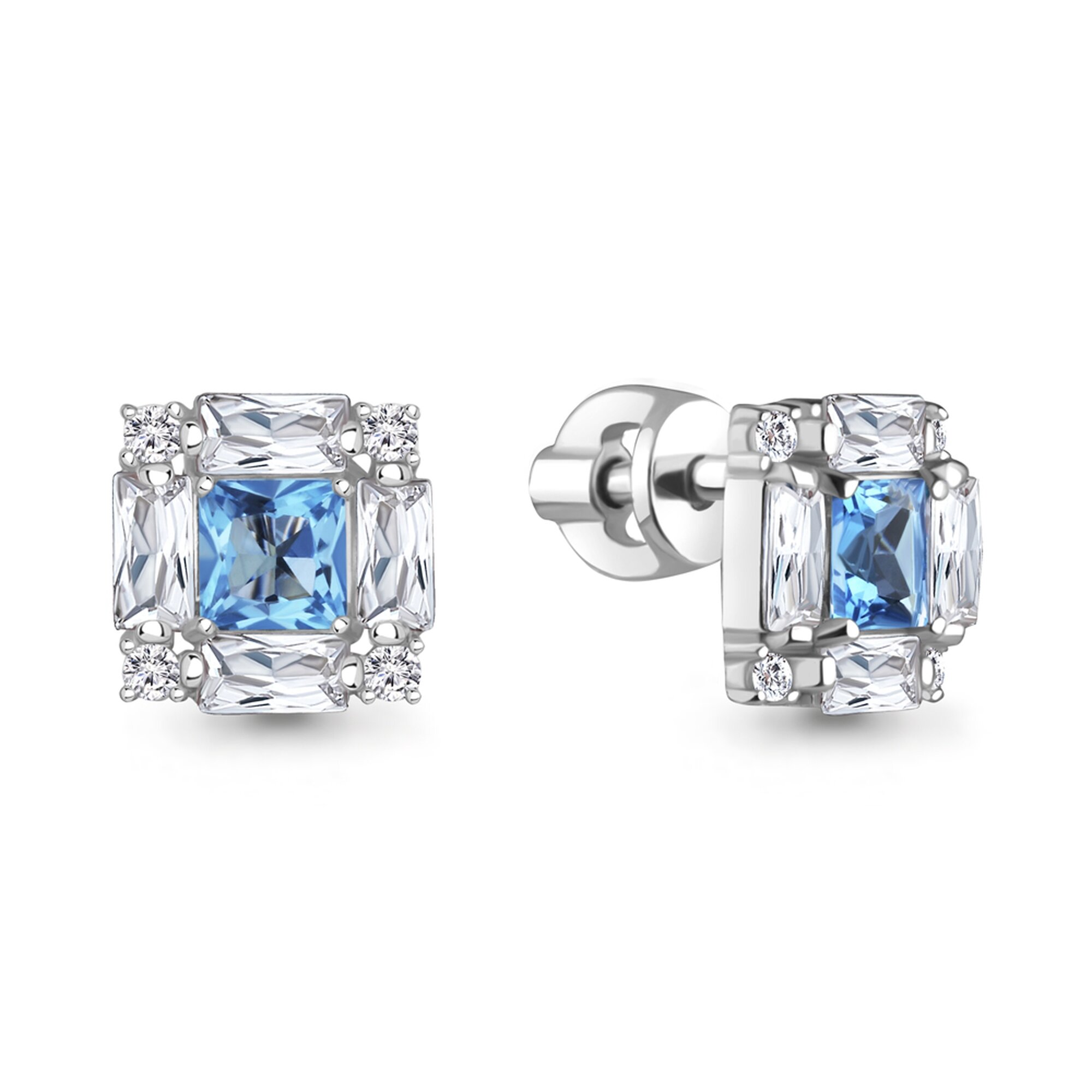 Серьги Diamant online, серебро, 925 проба, родирование, топаз, фианит