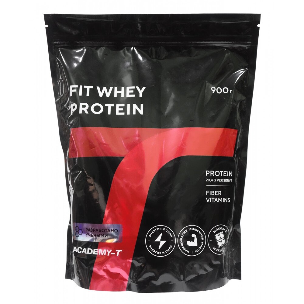 Протеин сывороточный Academy-T Fit Whey Protein, 900 г / Пакет, Вкус Chocolate / Шоколад