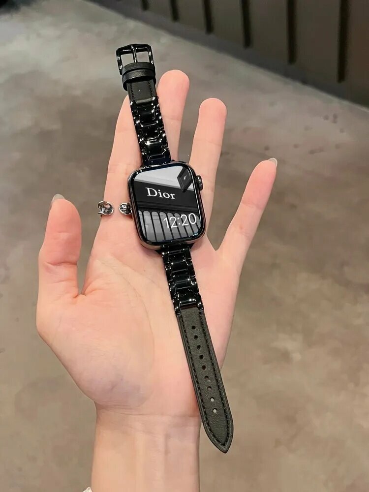 Керамический кожаный ремешок для часов, подходит для фитнес-браслета Apple Watch Series 10/11 46 мм/Series 1-9 , SE , Ultra и Ultra 2 42 мм , 44 мм , 45 мм , 49 мм/модный ремешок