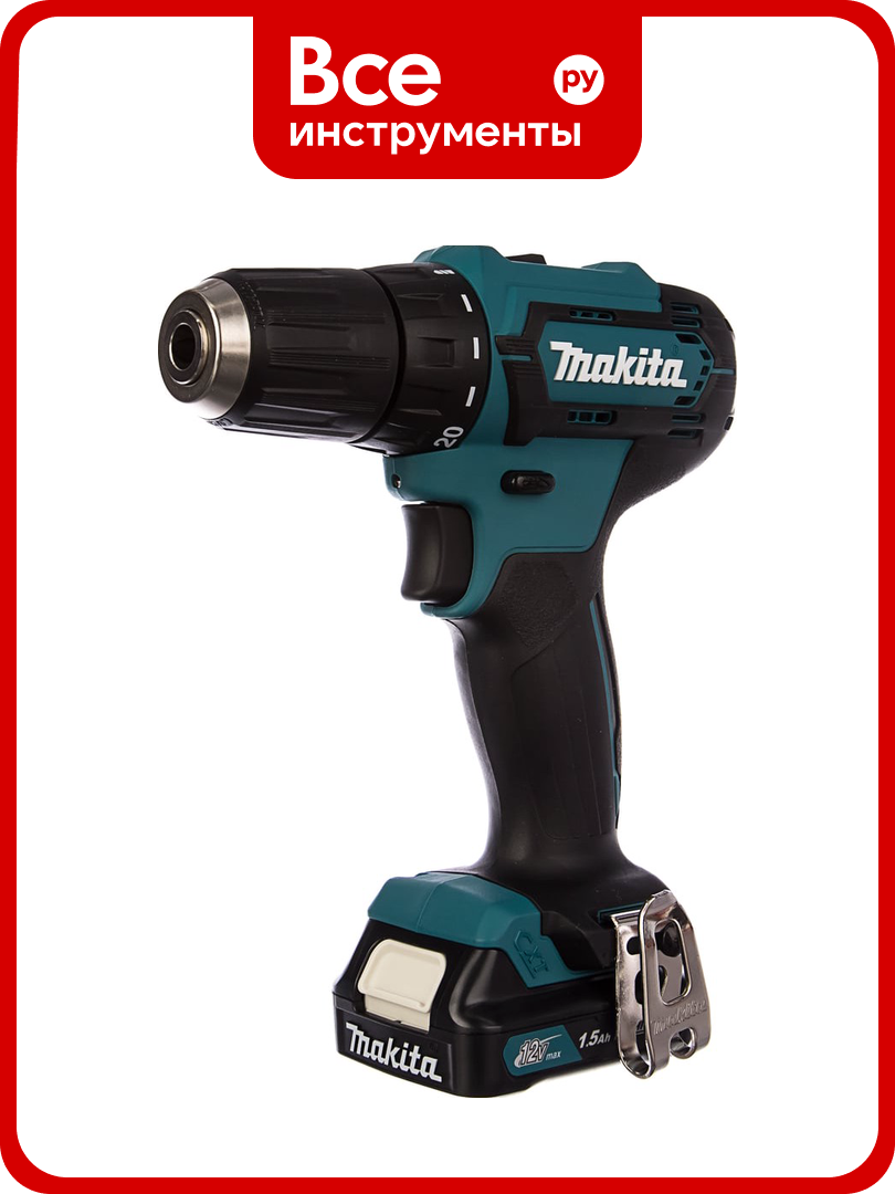 Аккумуляторная дрель-шуруповерт Makita DF333DWYE с литий‑ионным аккумулятором и световой подсветкой