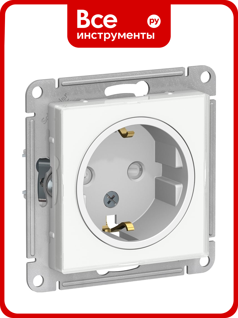 Розетка, Systeme, Systeme Electric AtlasDesign Art Бел с/з со шторками, 16А, механизм