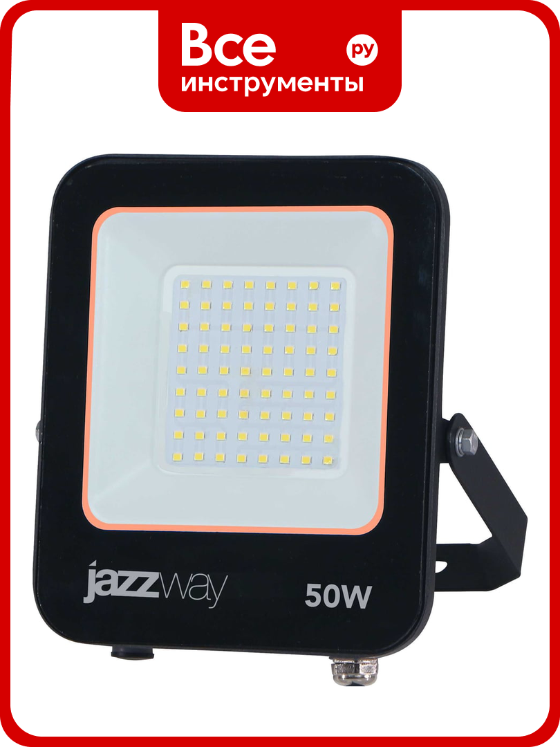 Светодиодный прожектор Jazzway PFL-V 50Вт 6500К IP65, алюминиевый корпус, холодный белый свет, монтажная скоба