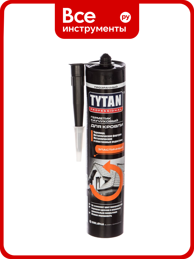 Каучуковый герметик для кровли Tytan PROFESSIONAL бесцветный 310мл 91455 43025, 310 мл, пластиковый
