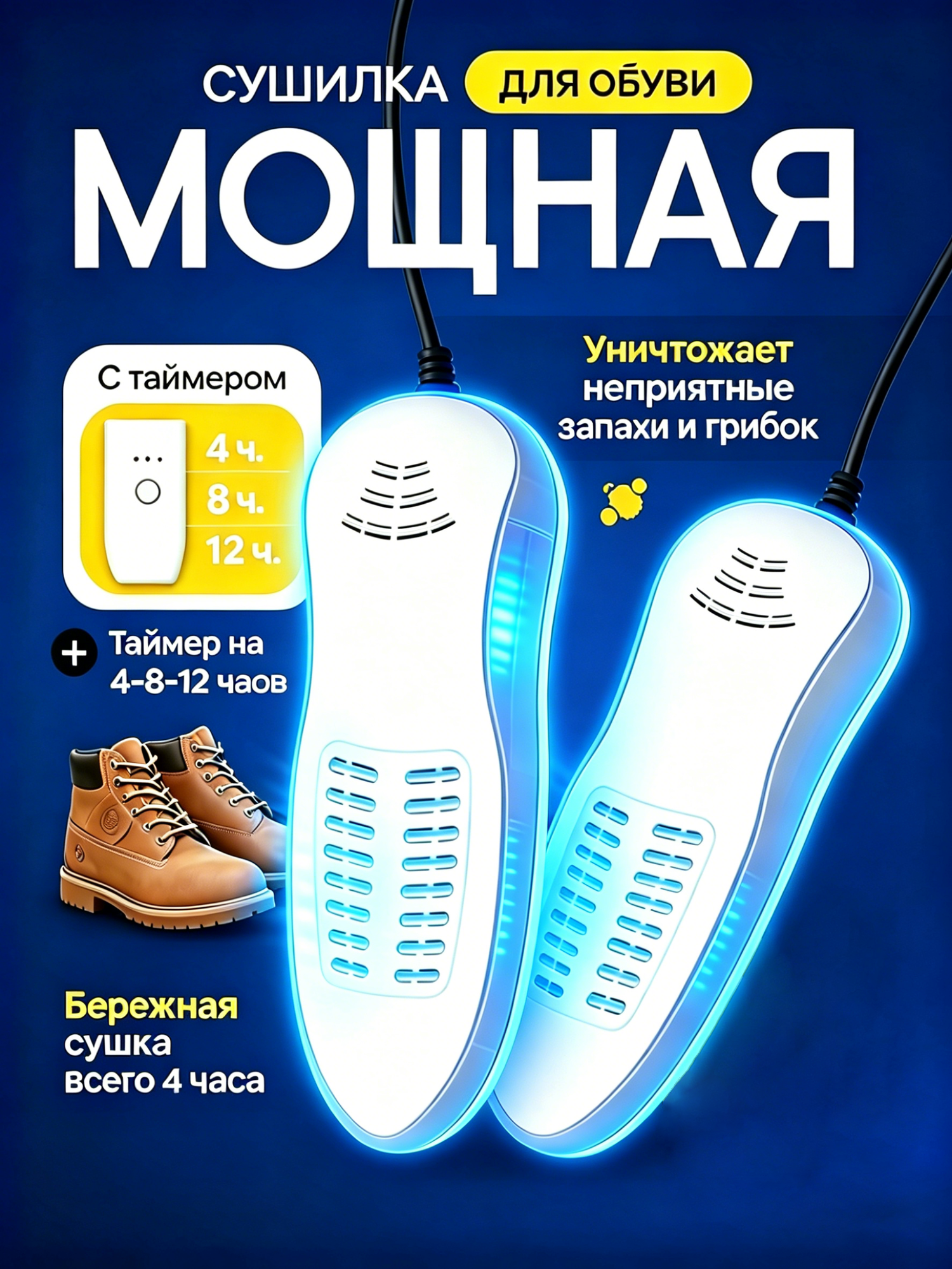 Сушилка для обуви универсальная, антибактериальная, быстрая сушка, с УФ-обработкой, для кроссовок, ботинок и сапог