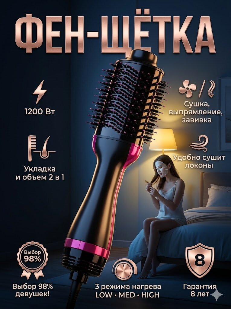 Фен-щетка для волос / Расческа с ионизацией One Step Фен-щётка (расчёска-фен) для волос Hair Dryer 3 в 1