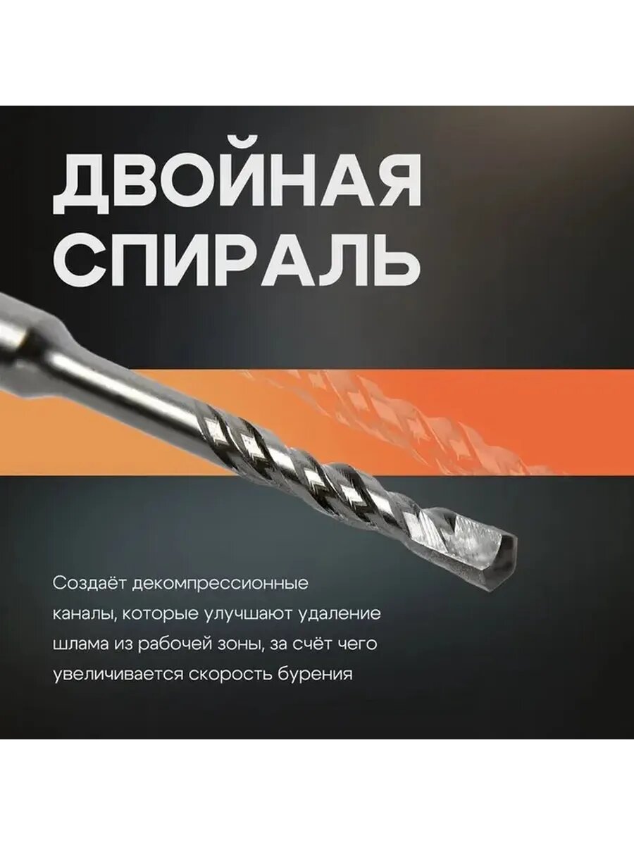 Бур по бетону с двойной спиралью, SDS-Plus, 6×110 мм