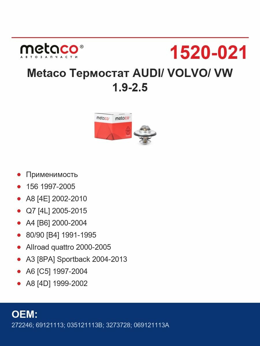 Metaco Термостат AUDI/ VOLVO/ VW 1.9-2.5