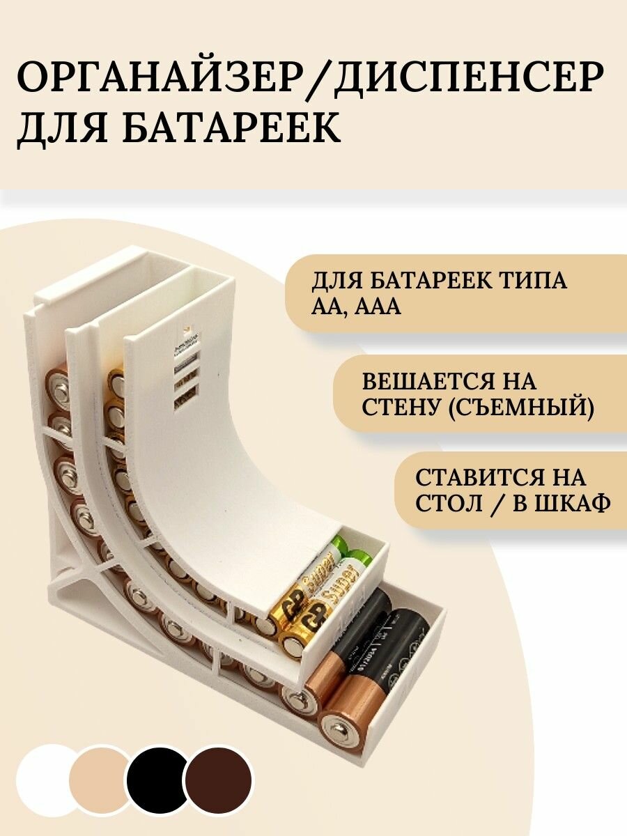 Органайзер (диспенсер) для батареек с креплением на стену (белый)