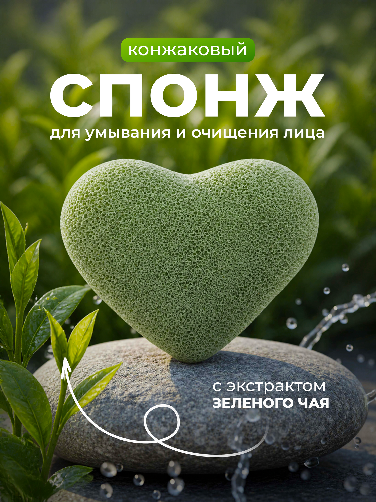 Конжаковый спонж для умывания и очищения лица с экстрактом зеленого чая, спонж конняку Lian Beauty Accessories