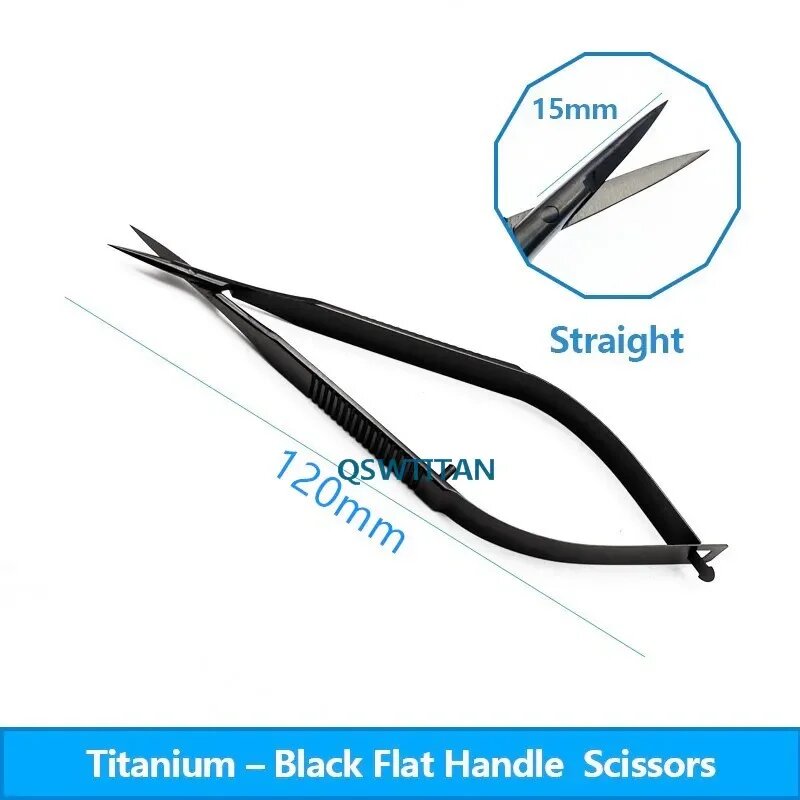 Ножницы титановые QSWTITAN 12 см, черные, Flat handle-S