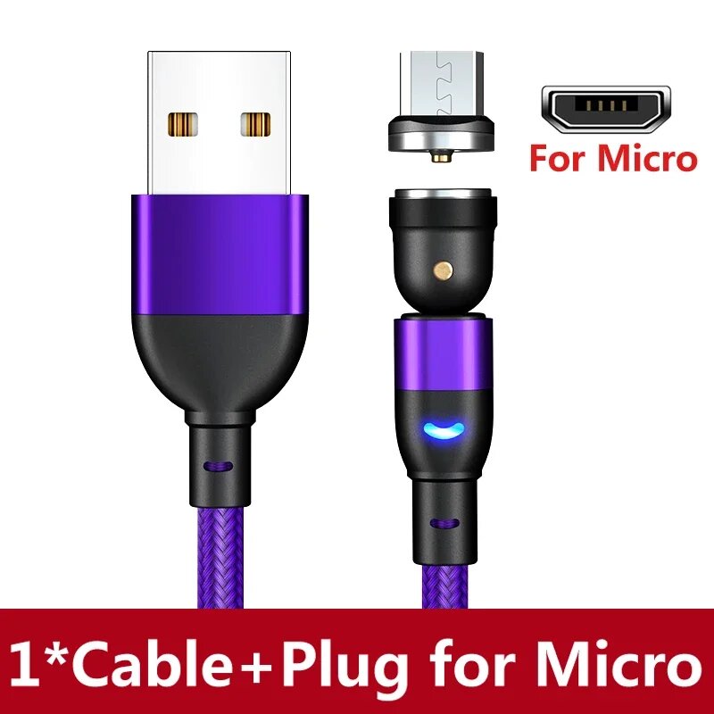 Поворотный USB-кабель AUFU на 540 градусов, 3 м, магнитное зарядное устройство для телефона, шнур для передачи данных, кабель USB Type-C, магнитный кабель, провод Micro USB для iPhone, Xiaomi