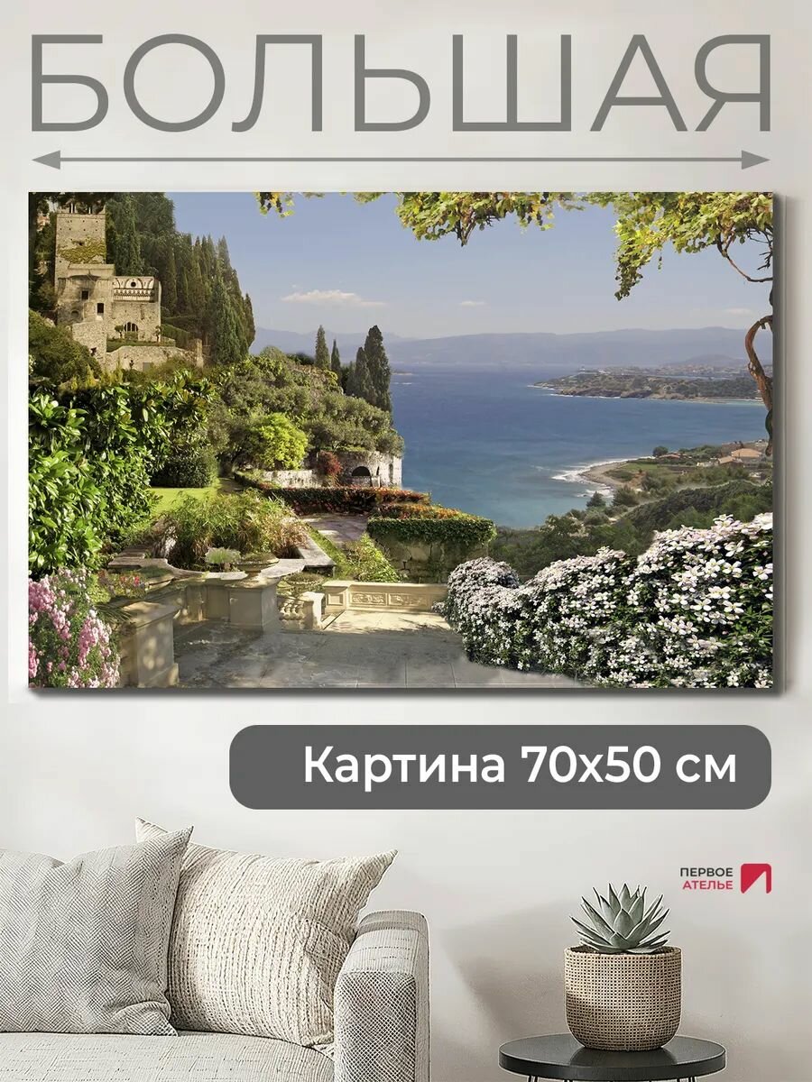 Картина на стену для интерьера большая "Улица, уходящая к побережью" 70х50 см (ШхВ), картина море интерьерная от Первое ателье