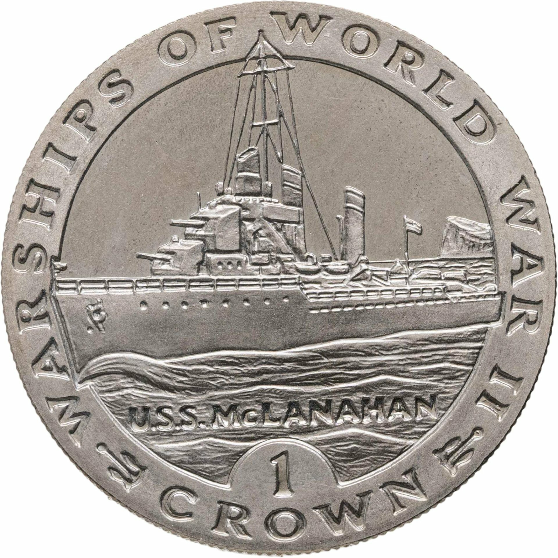 Гибралтар 1 крона 1993 "Корабли Второй мировой войны - USS McLANAHAN", Мельхиор медь-никель, в сохранности UNC