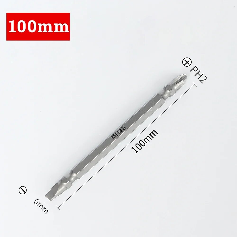 Двойная головка отвертка S2 6 мм Phillips PH2 стальная 50-200 мм 100mm-1PCS