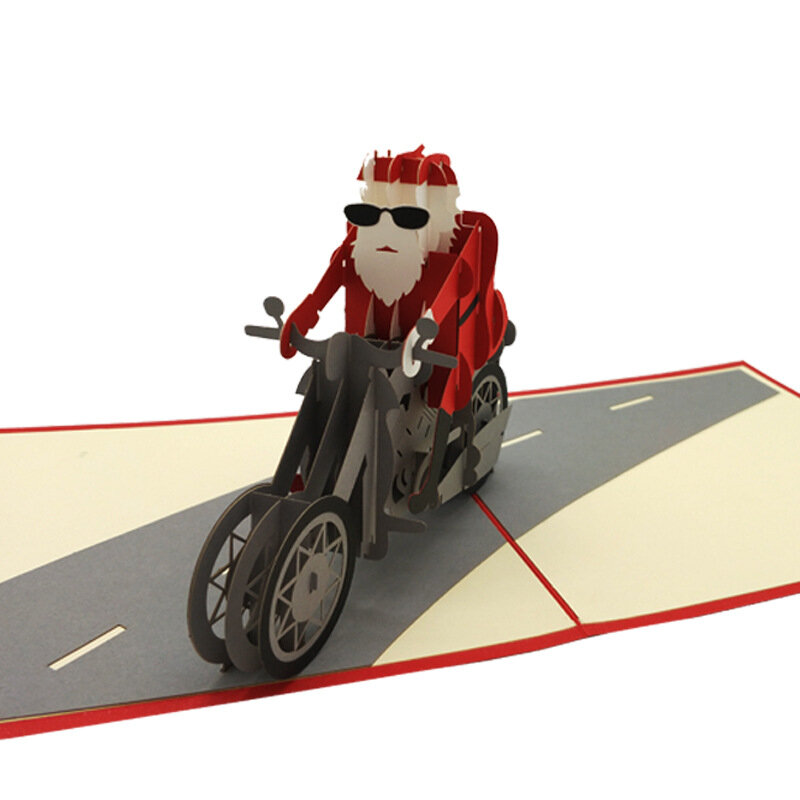 Ручная работа рождественская 3D бумажная вырезная открытка с мотоциклом и пожилым персонажем, красная, 15x15 см
