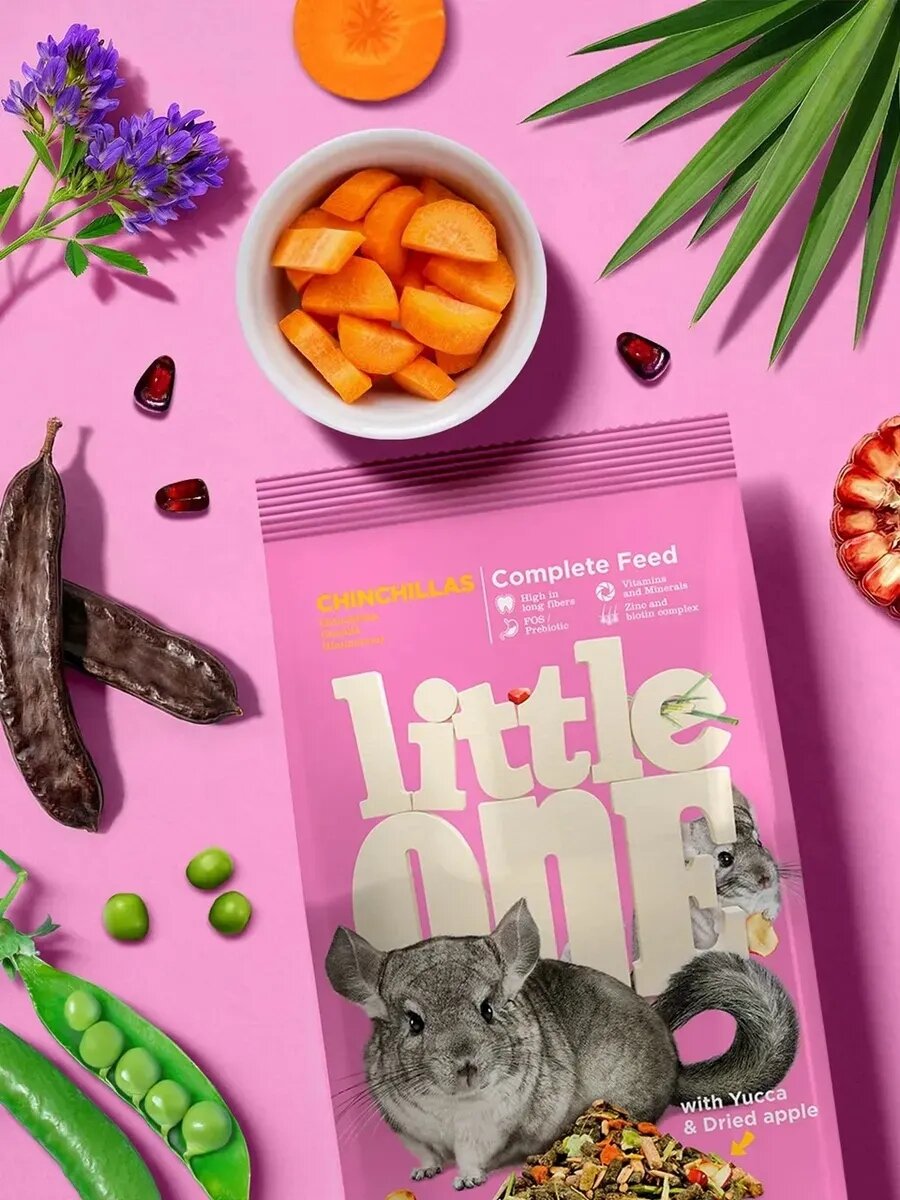 Корм LITTLE ONE "Chinchillas" для шиншилл, полный рацион с витаминами и минералами, 10 штук по 400г