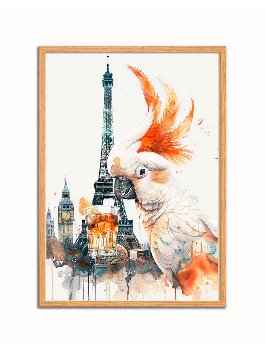 Птица Какаду пьет виски 5, Плакат 30x42см