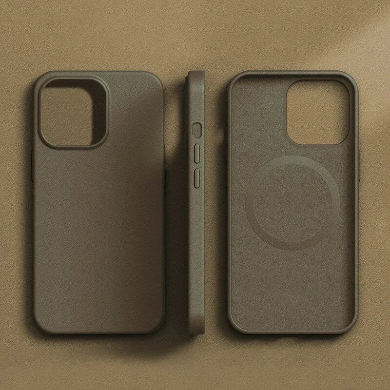 Оригинальный Кожаный Чехол Magsafe Для iPhone 17/16/15/14/13 Pro Max Air С iPhone 16, Бежевый, Khaki