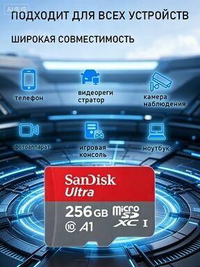San Disk256 ГБ Карта памяти microSD — фото 1