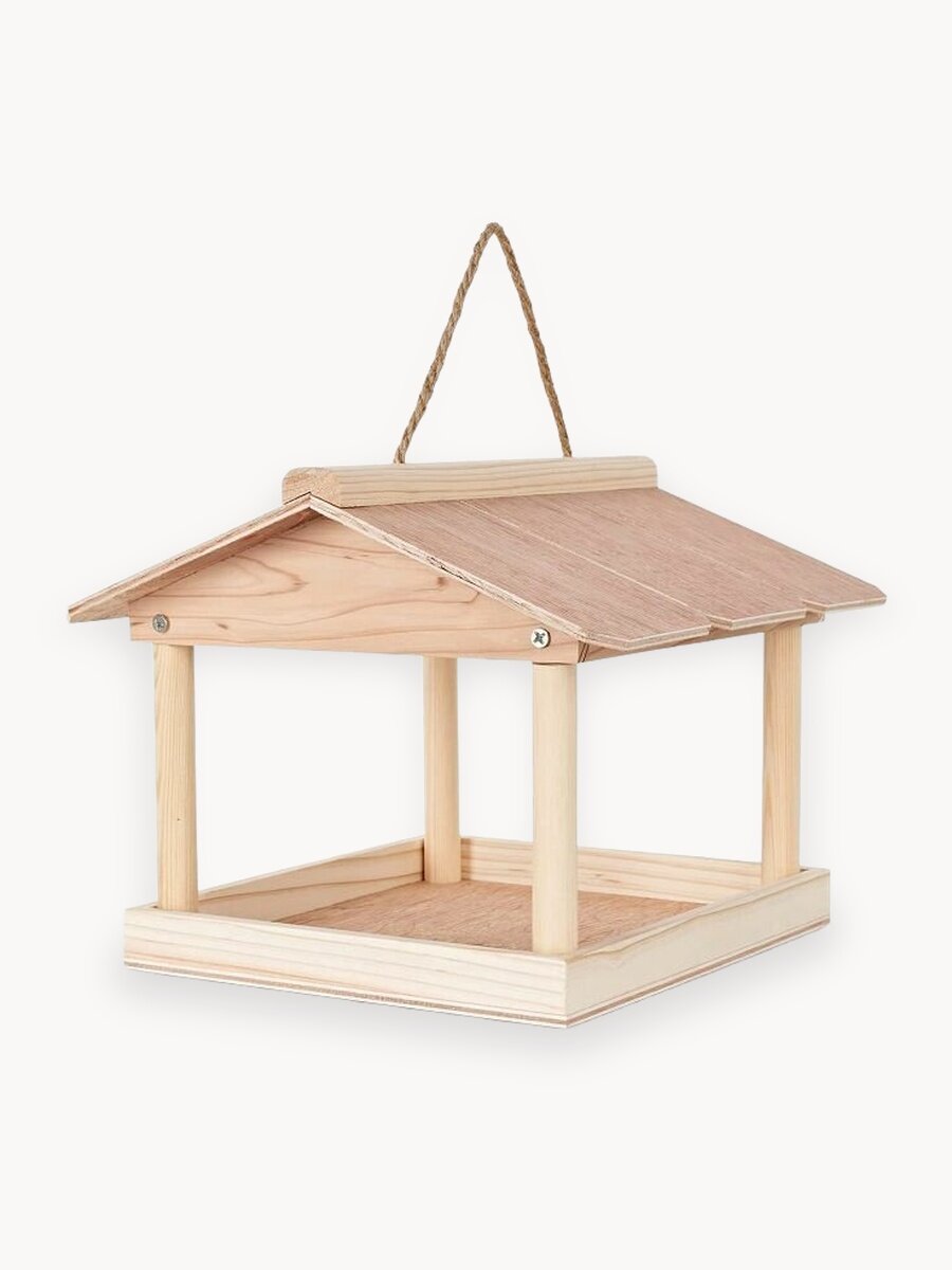 Кормушка для птиц 14х14х20см дерево, подвесная , бежевая, 250 г