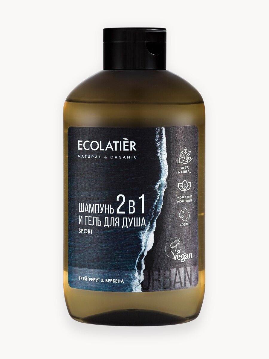 ECOLATIER Гель для душа и шампунь 2 в 1 Грейпфрут & Вербена мужской, 600 мл
