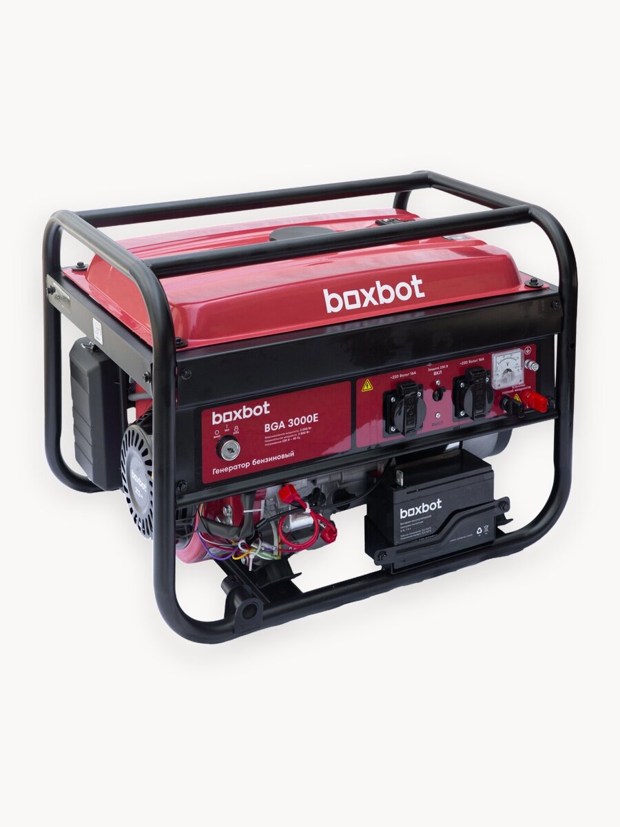 Генератор бензиновый Boxbot, 3.0 кВт, 15 л, 2 розетки 16А, клеммы ~230 В, свеча BOSCH, BGA 3000E