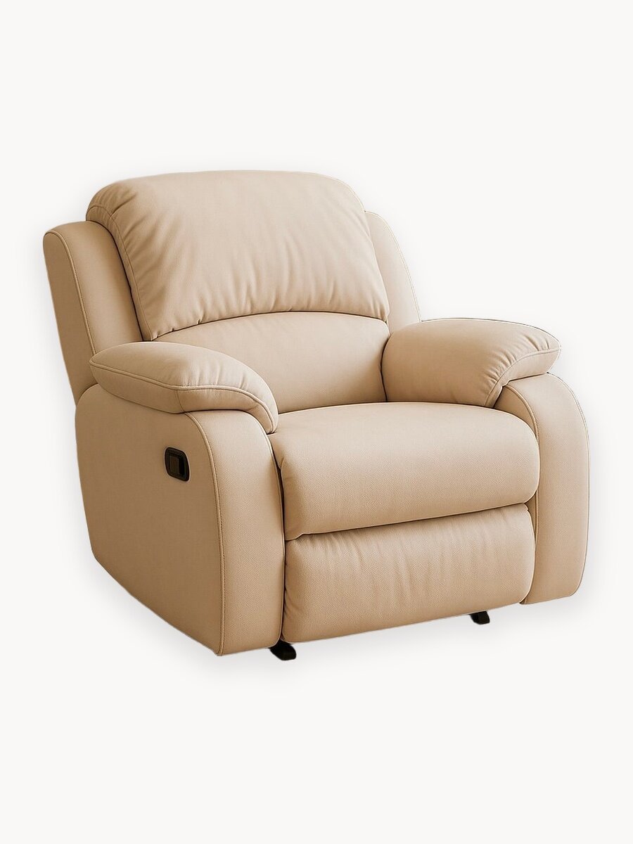 Кресло Реклайнер, с механическим управлением, бежевое, экокожа