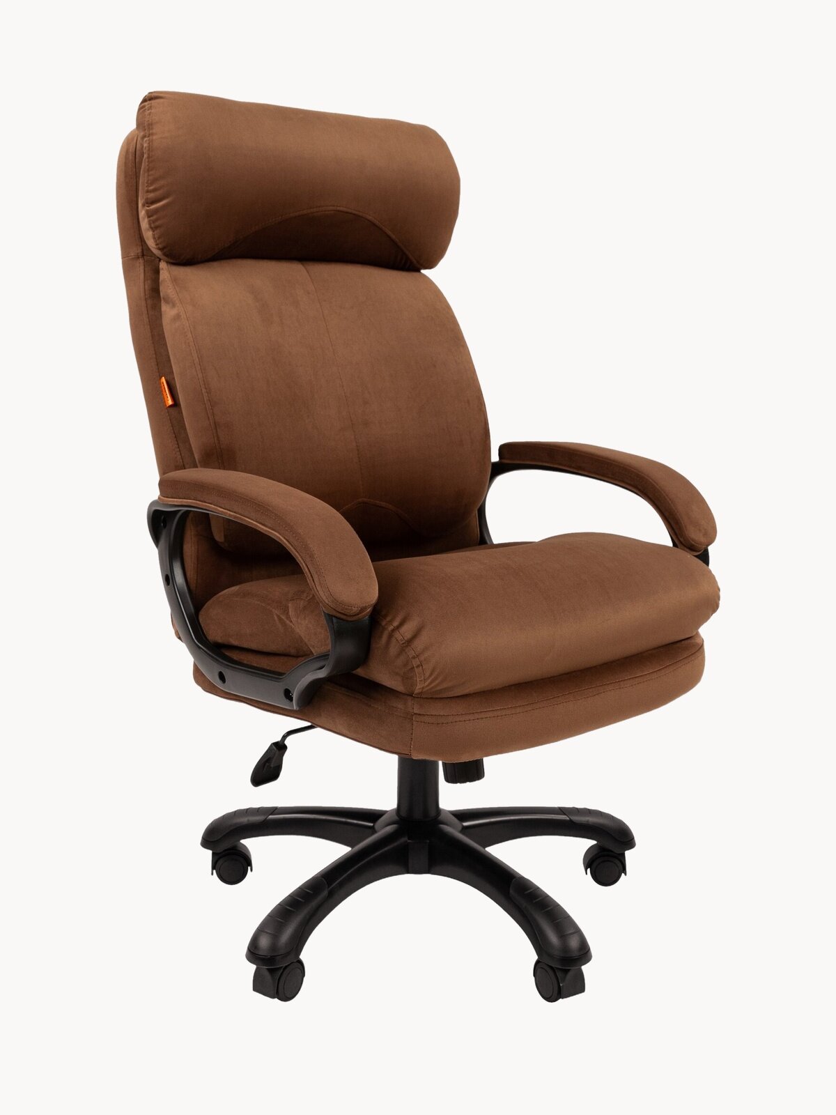 Кресло компьютерное CHAIRMAN HOME 505, велюр, с мягкими подлокотниками, коричневое для дома с большим подголовником