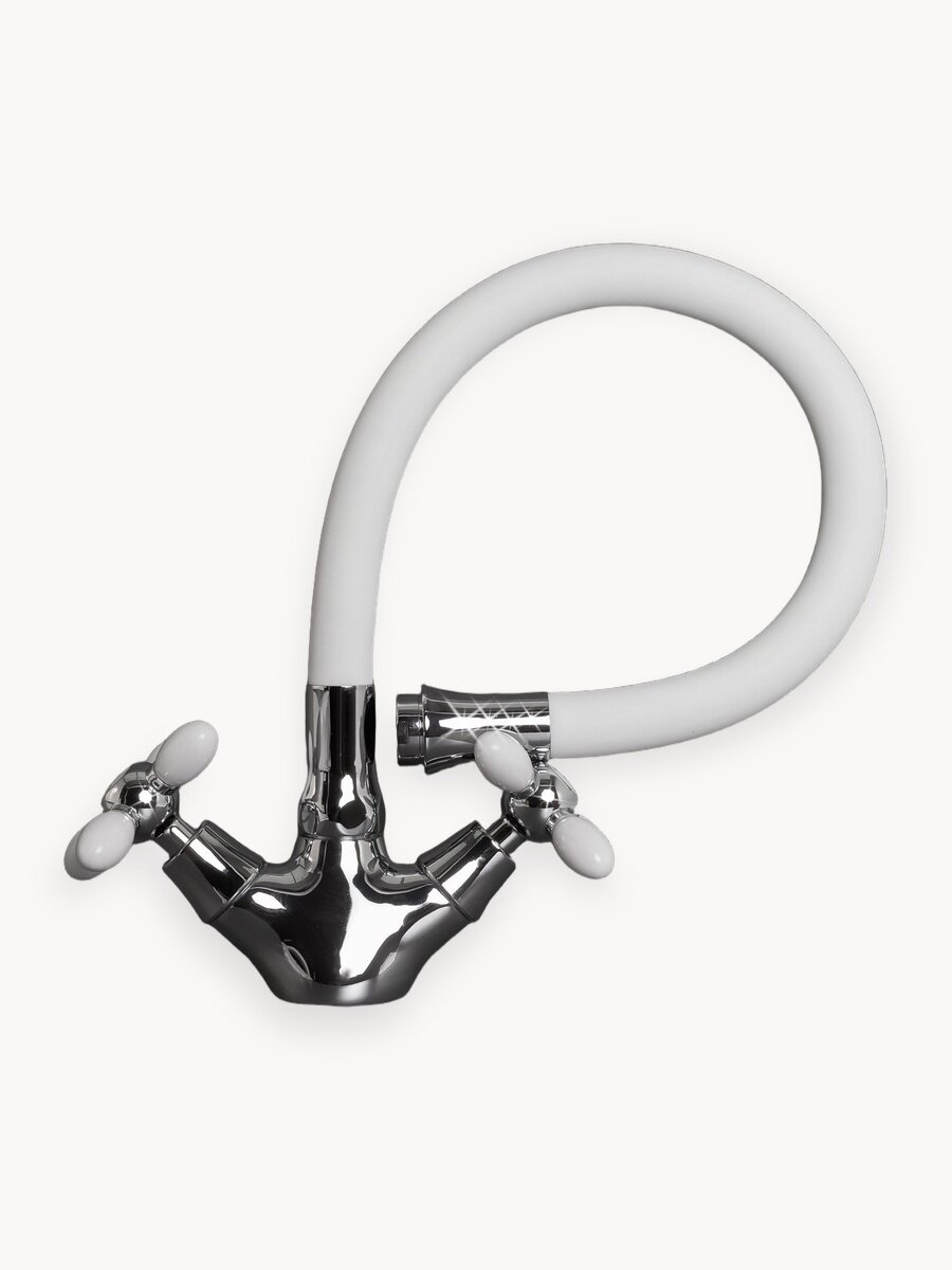 Смеситель GRANGE , латунный, белый, с аэратором, гибкая подводка