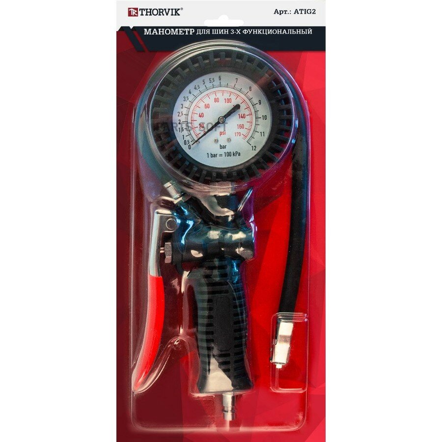 ATIG2 Манометр для контроля давления и подкачки шин от официального дистрибьютора, THORVIK, артикул ATIG2