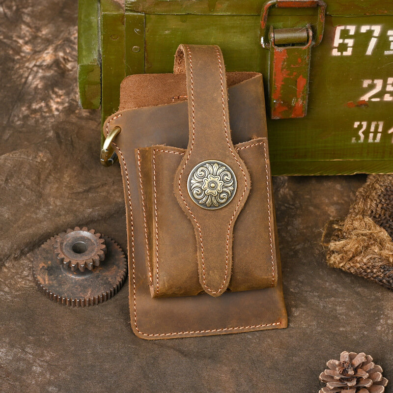 Кожаная сумка для мобильного телефона, мужская многофункциональная поясная сумка из воловьей кожи