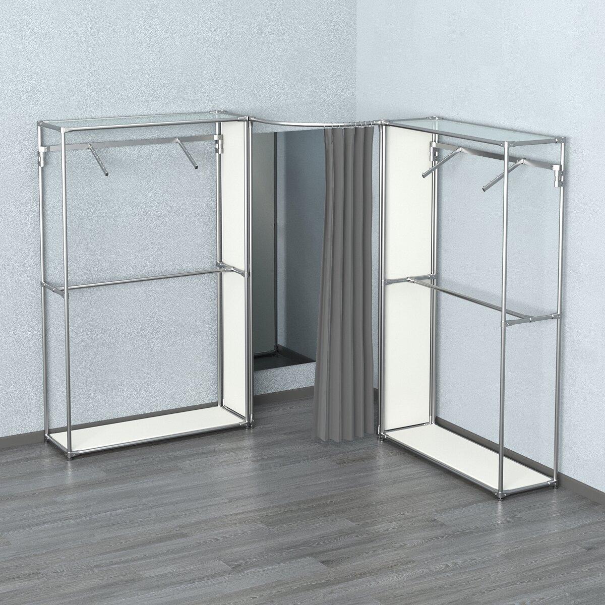 Примерочная (вход- дуга) с зеркалом из системы хром с поручнями №4-2, Белый