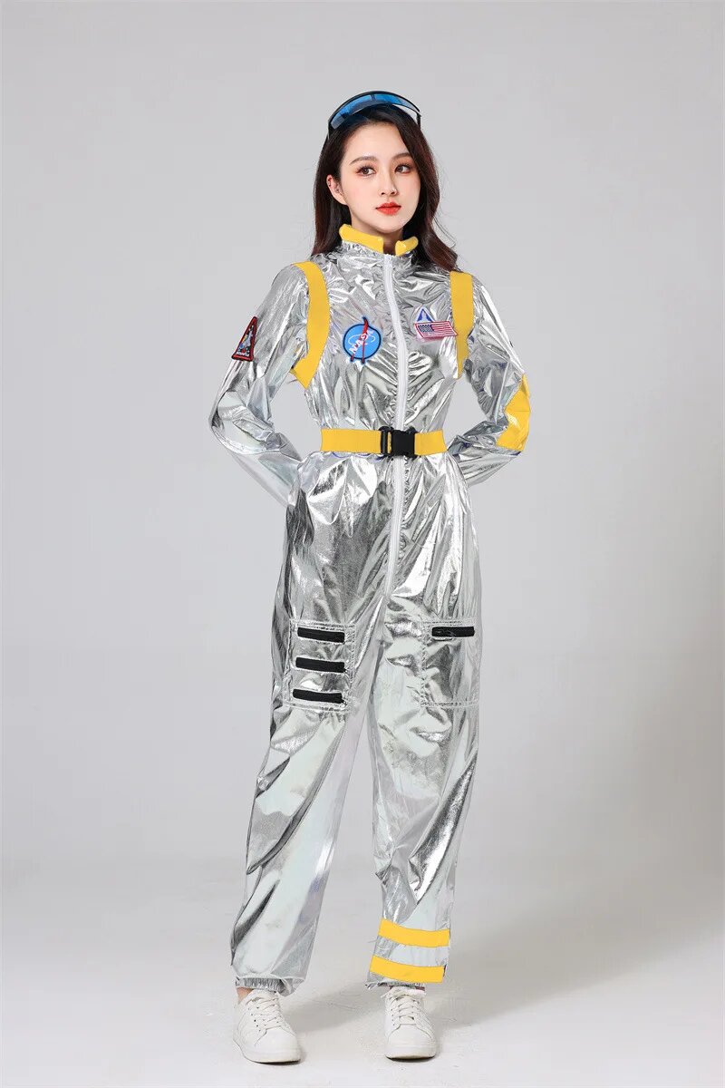 Серебряный костюм космонавта из полиэстера, взрослый S, Adult female yellow