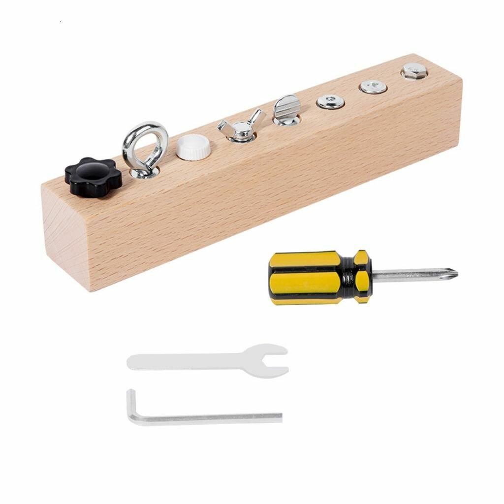 Деревянный конструктор с металлическими деталями для развития моторики у малышей, - 8 отверстий