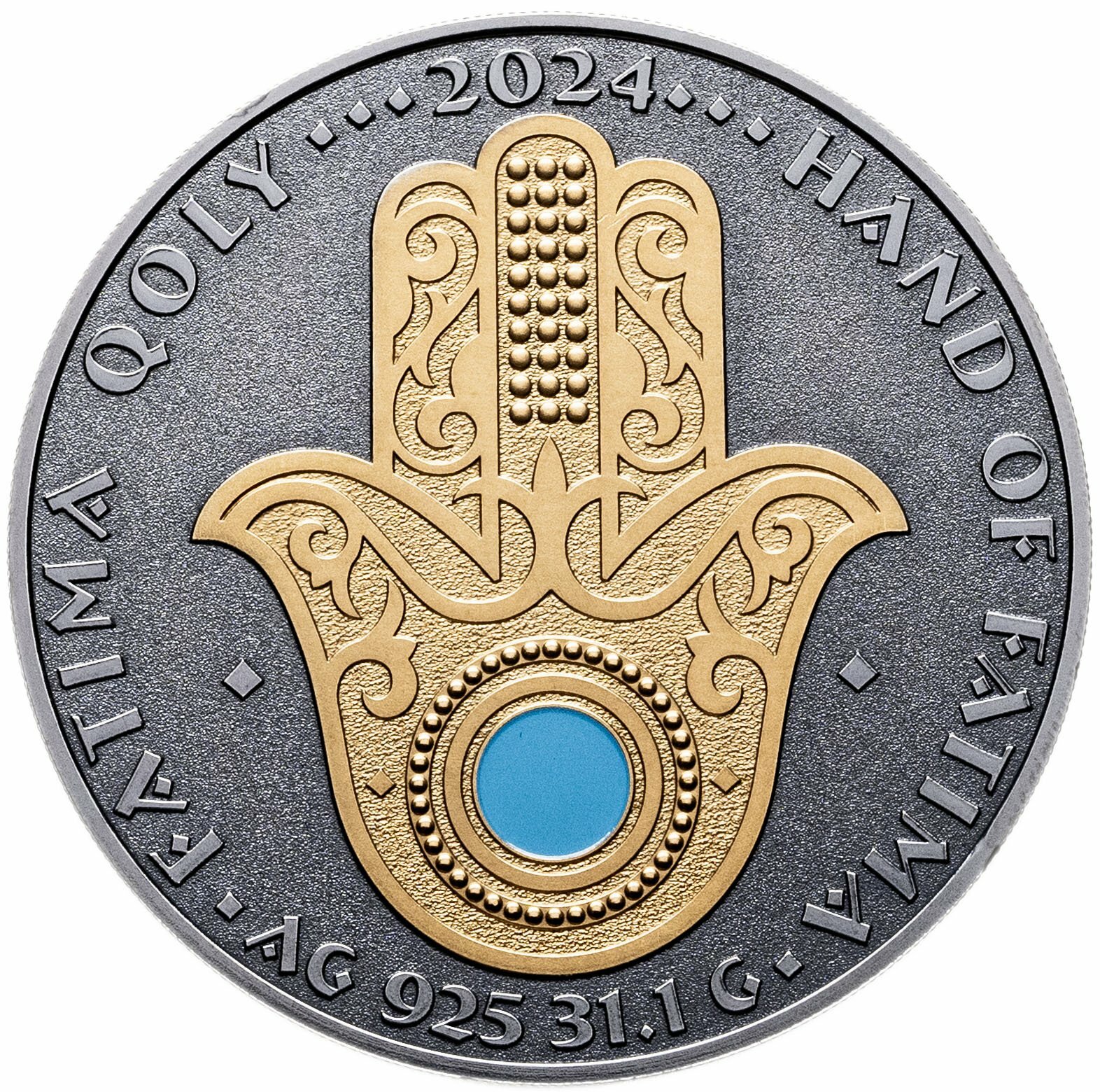 Казахстан 1000 тенге 2024 "Рука Фатимы", в футляре, с сертификатом, Серебро 925, в сохранности Proof