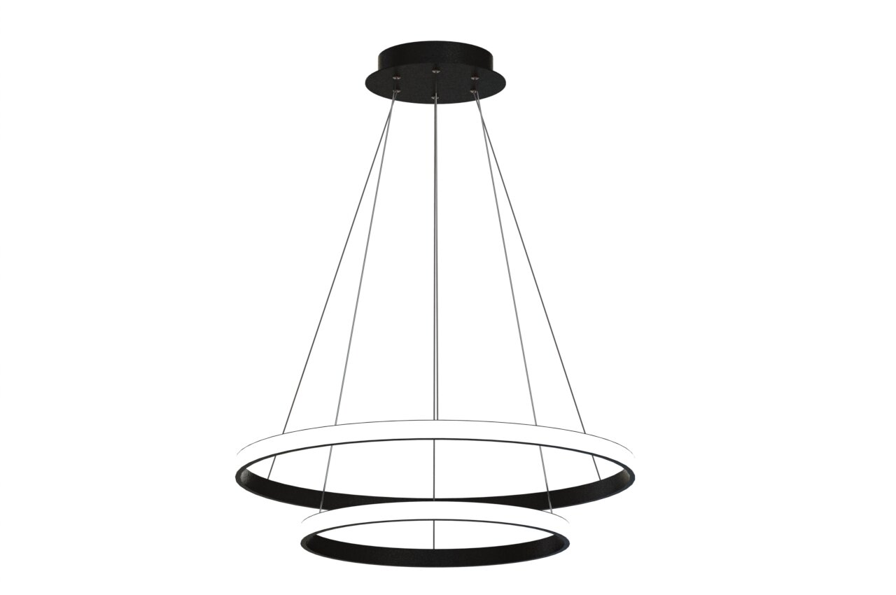 Люстра подвесная светодиодная, подвесной LED светильник два кольца 50 Вт 6500 К 400х600 мм свет наружу черный