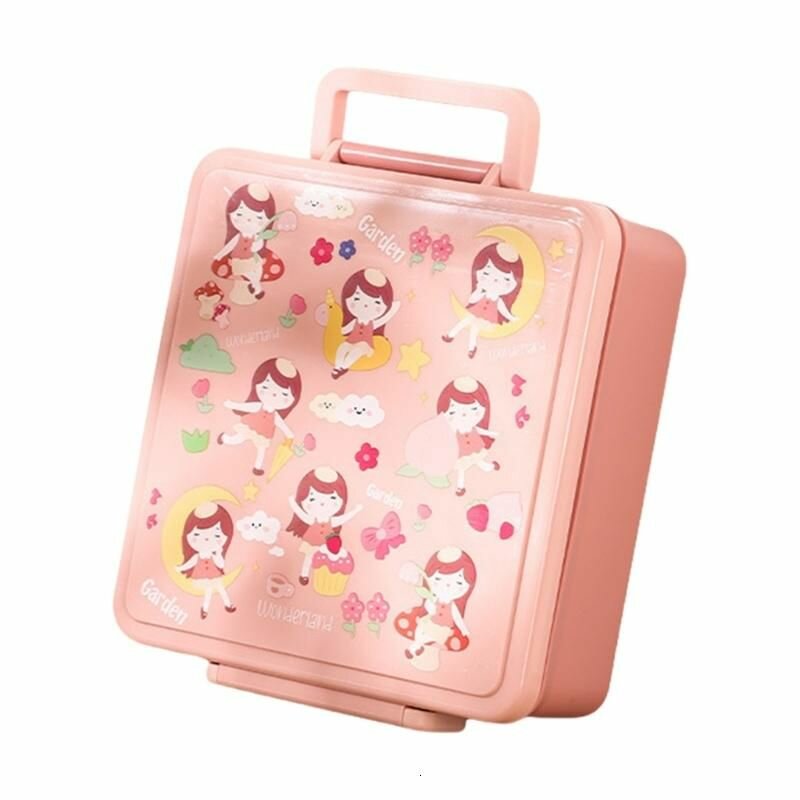 Детский ланчбокс с 4 отделениями, контейнер для еды на каждый день и активного отдыха, Розовый
