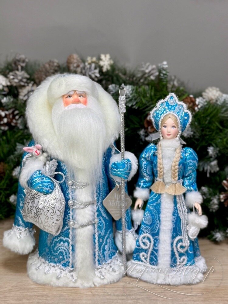 АртМороз Дед мороз и Снегурочка русские 33см; новогодняя игрушка под ёлку; авторская кукла ручной работы;